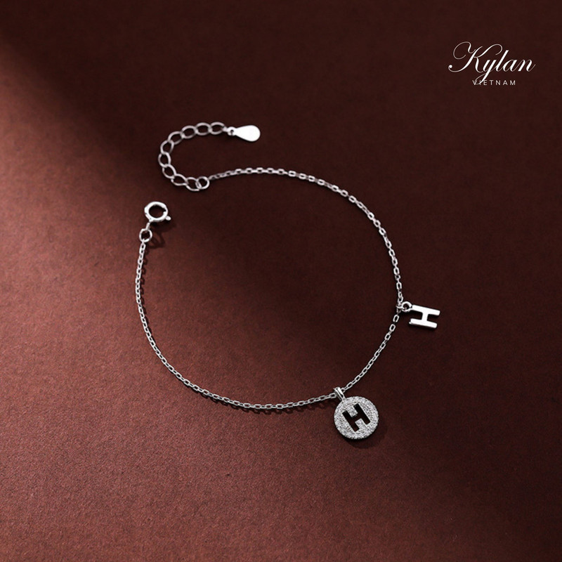 KSJ Lắc Tay Bạc Nữ Kylan Silver Letter H & Frosting Medal Bracelet Mặt ...