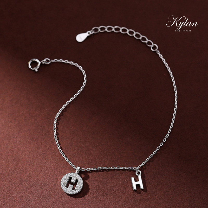 KSJ Lắc Tay Bạc Nữ Kylan Silver Letter H & Frosting Medal Bracelet Mặt ...