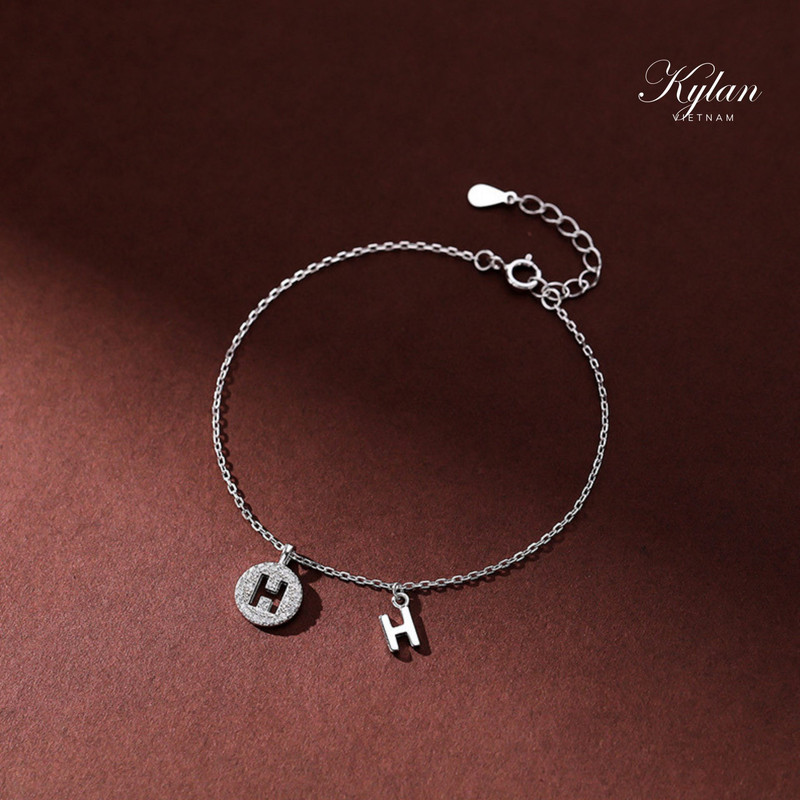 KSJ Lắc Tay Bạc Nữ Kylan Silver Letter H & Frosting Medal Bracelet Mặt ...
