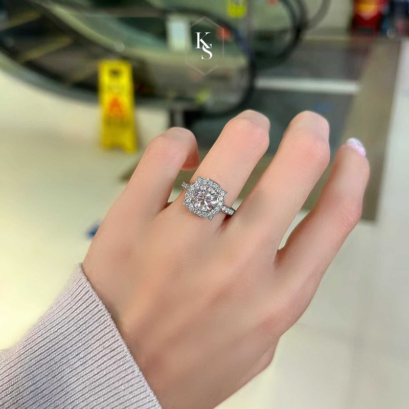 KSJ Nhẫn Bạc Nữ Harry Winston Belle Đai Full Tấm 1.5ly Ổ Tứ Giác Halo ...