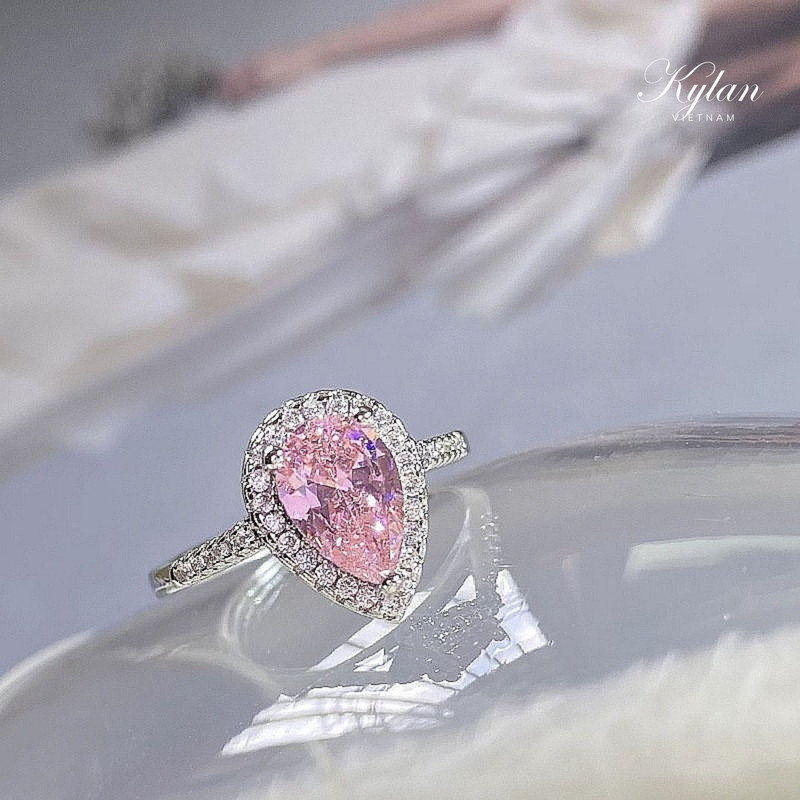 KSJ Nhẫn Bạc Nữ Kylan Silver Rosie Halo Pera Đai Nửa Tấm 1.5ly Đá Chủ ...