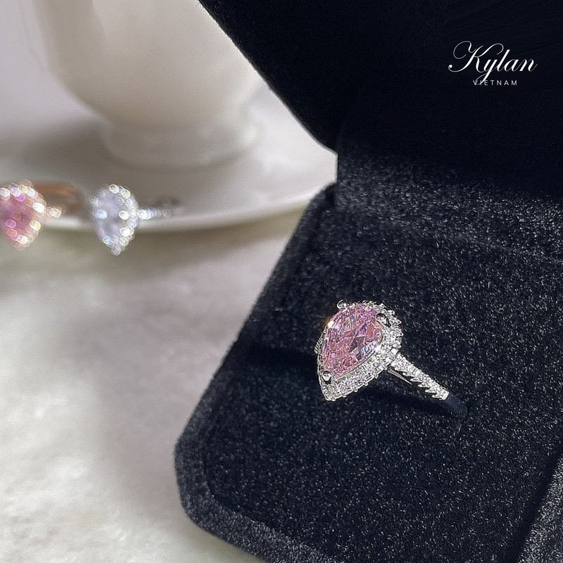 KSJ Nhẫn Bạc Nữ Kylan Silver Rosie Halo Pera Đai Nửa Tấm 1.5ly Đá Chủ ...